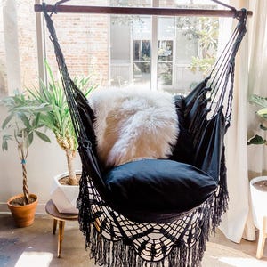 Black Hammock Chair, Reading Chair, Macrame Hanging Chair, Indoor Swing ...