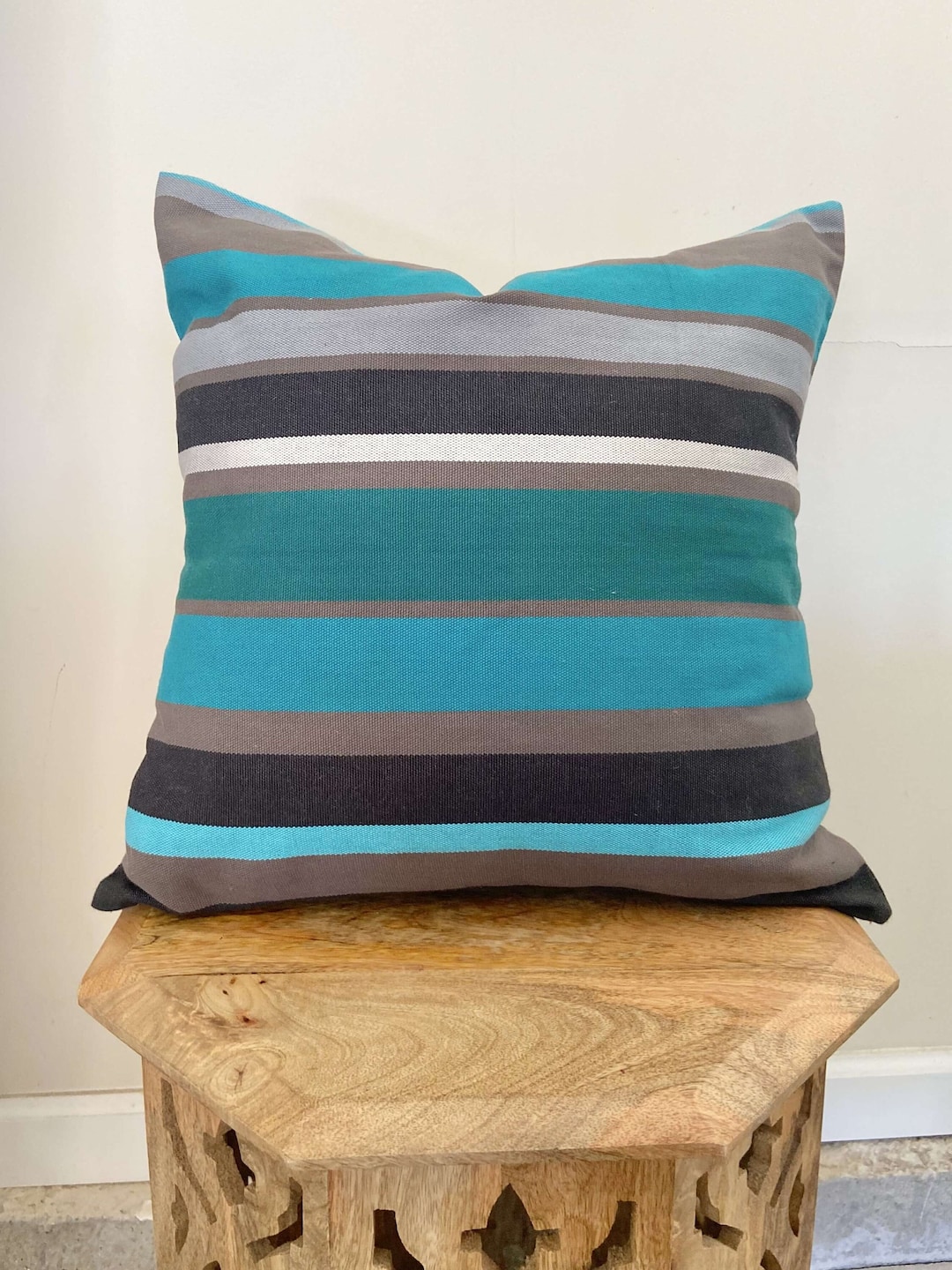 Housse de coussin bleu, coussin turquoise rayé, coussin rayé bleu ...