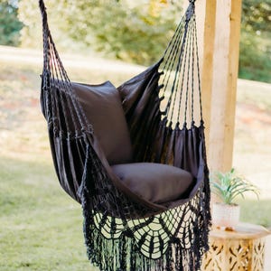 Black Hammock Chair, Reading Chair, Macrame Hanging Chair, Indoor Swing ...