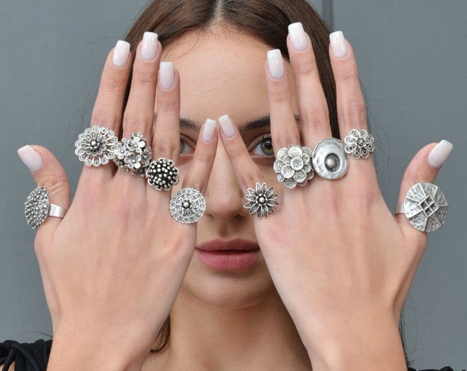 Pattern Ring, Stacking Ring, Floral Ring, Sterling Silver Ring Band ...