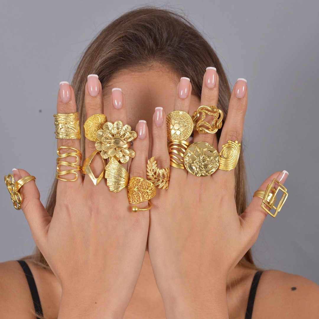 14K Gold Ring, Unique Gold Ring, Stylish Ring, Dainty Gold Ring, Signed ...