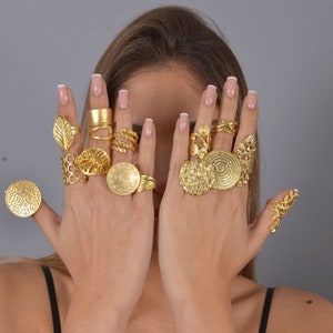 Gold Flower Ring, Boho Gold Ring, Long Ring, Hippie Ring, Big Ring ...