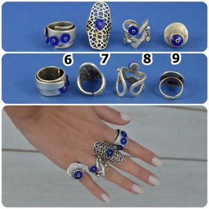 Unique Blue Evil Eye Luck Adjustable Protection Rings, Large Statement ...