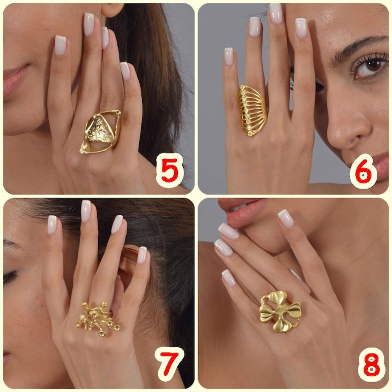 Geometric Gold Stylish Ring Statement 14kt Gold Chunky Rings Bold Dome ...