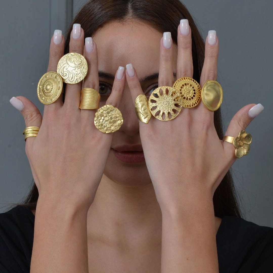 14K Gold Ring, Unique Gold Ring, Stylish Ring, Dainty Gold Ring, Signed ...