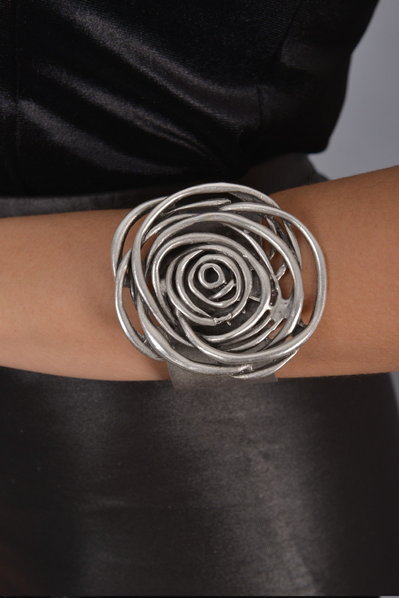 Wire Necklace Cuff Bracelet Ring Set, Adjustable Ring, Silver Chunky ...