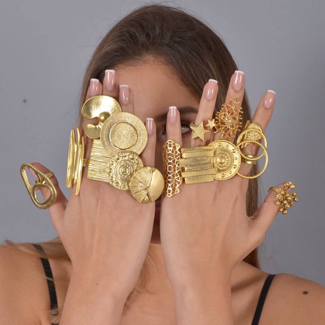 Boho Ring Bohemian Rings Hippie Ring Gold Ring Tribal Ring Large Ring ...