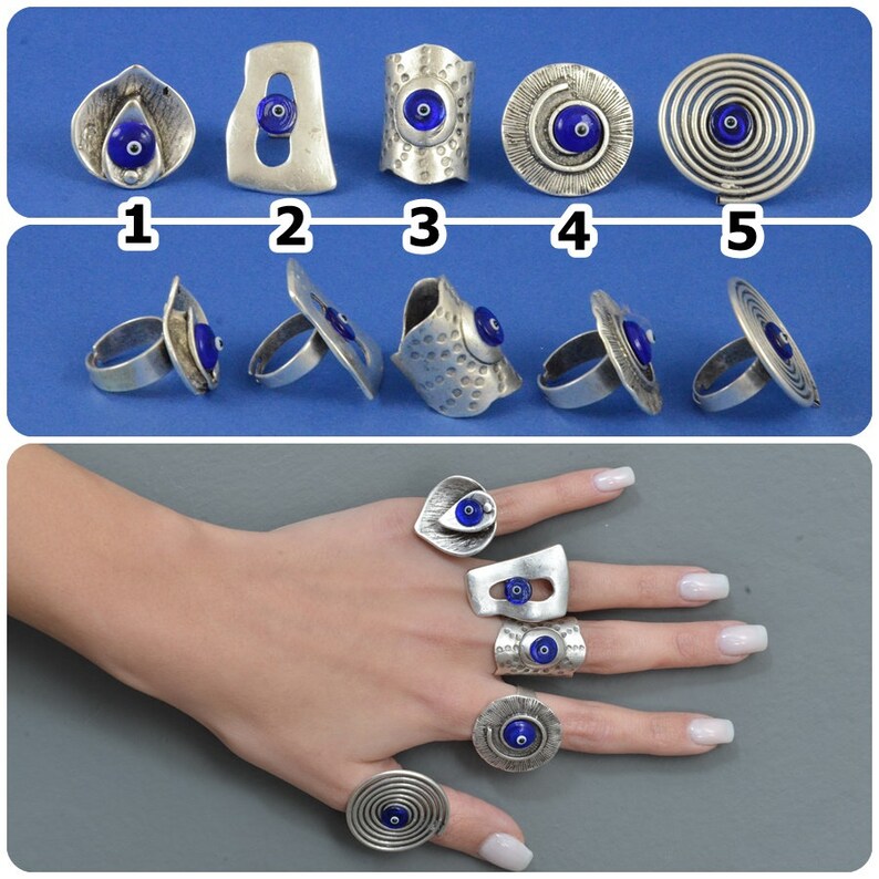 Unique Blue Evil Eye Luck Adjustable Protection Rings Large - Etsy