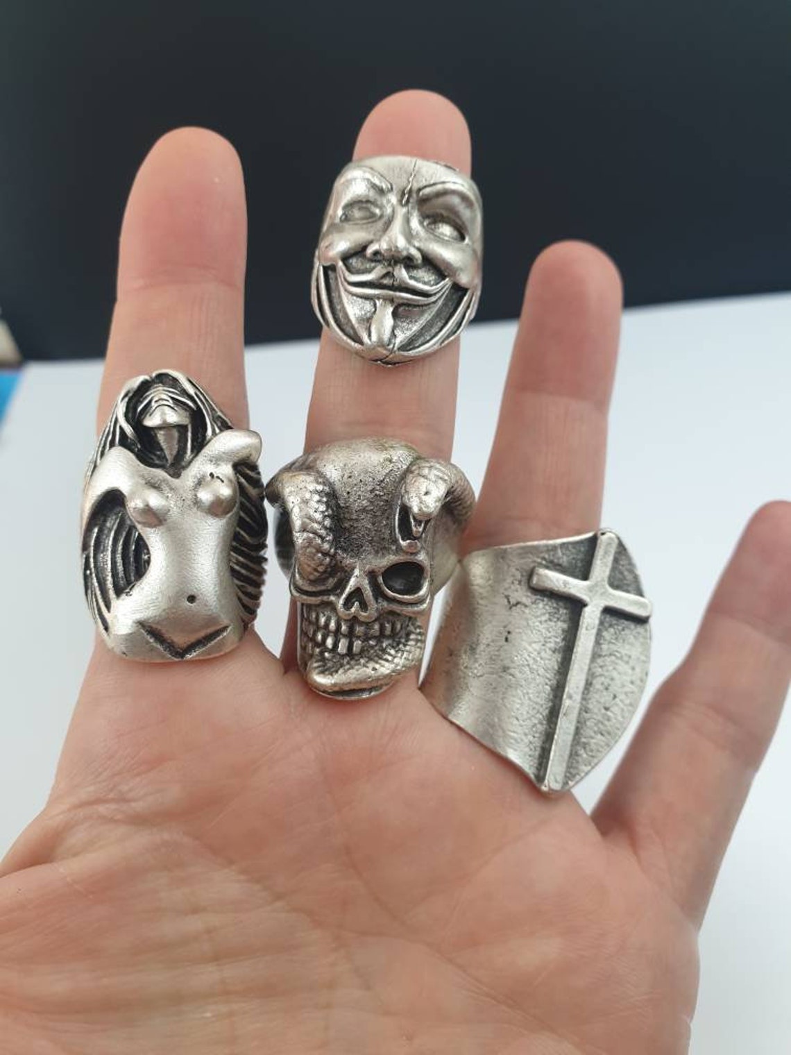 Cool Silver Wolf Ring Silver Knight Helmet Ring Silver Eagle - Etsy