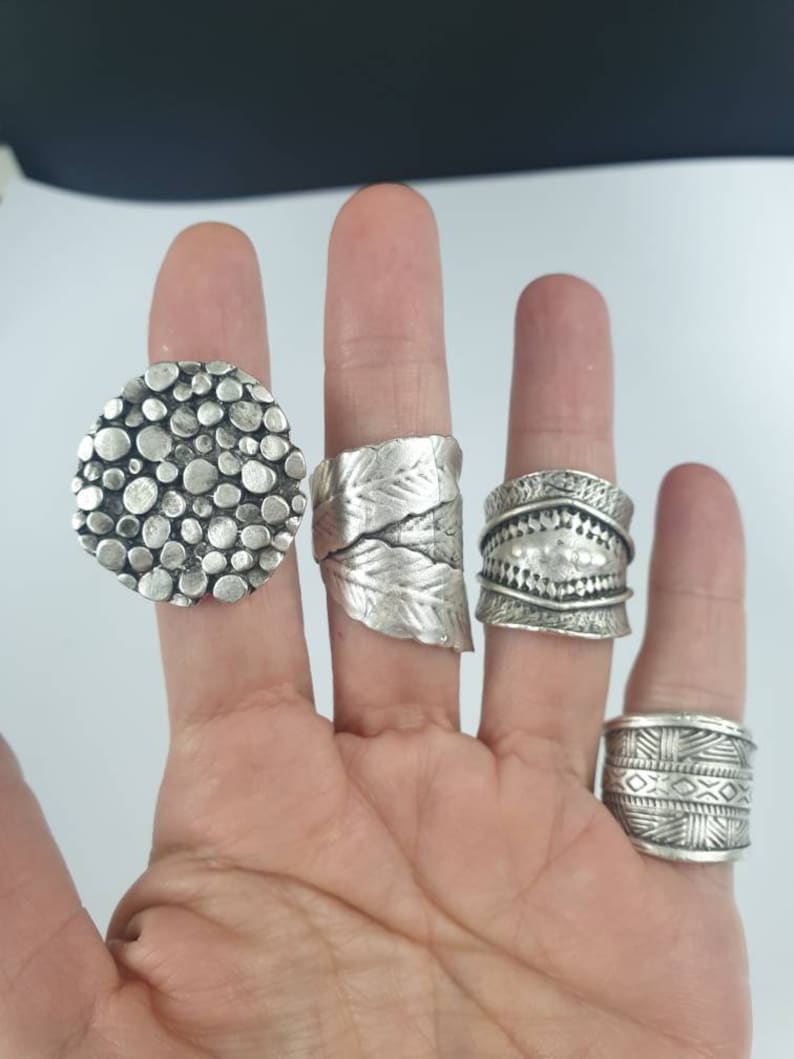 Silver Chunky Ring, Adjustable Boho Ring, Hammered Ring, Statement Ring ...