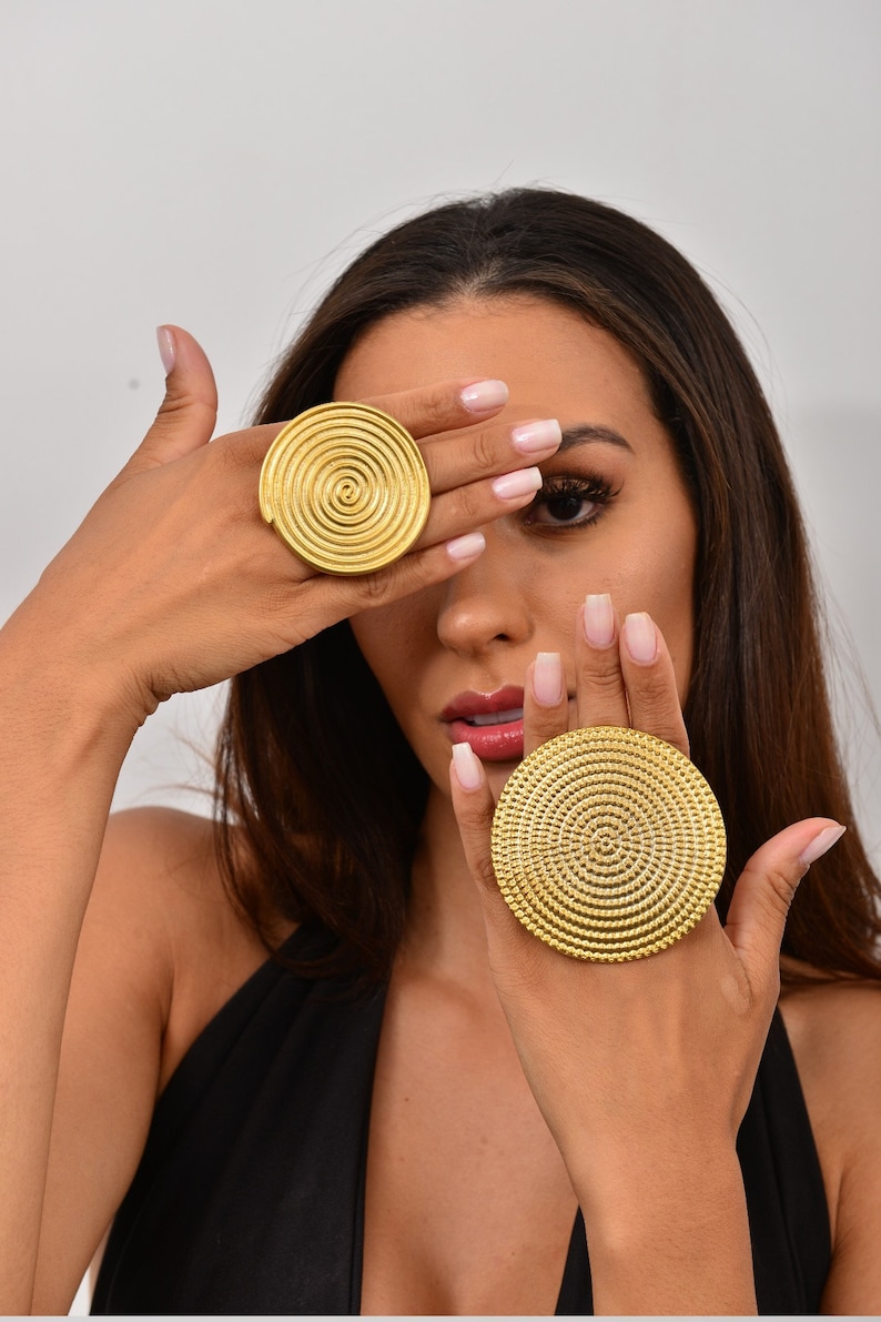 Gold Statement Rings Adjustable Large Rings Boho Style Big - Etsy