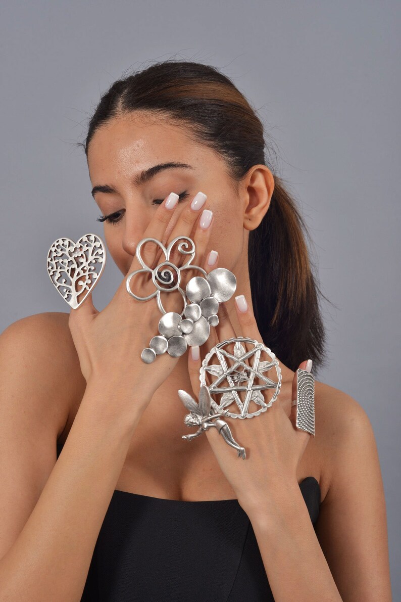 Boho Silver Oversize Angel Ring, Boho Large Adjustable Statement Ring ...