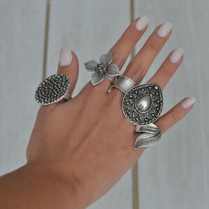 Chunky Perforated Adjustable Statement Ring, Silver Hammered Ring ...