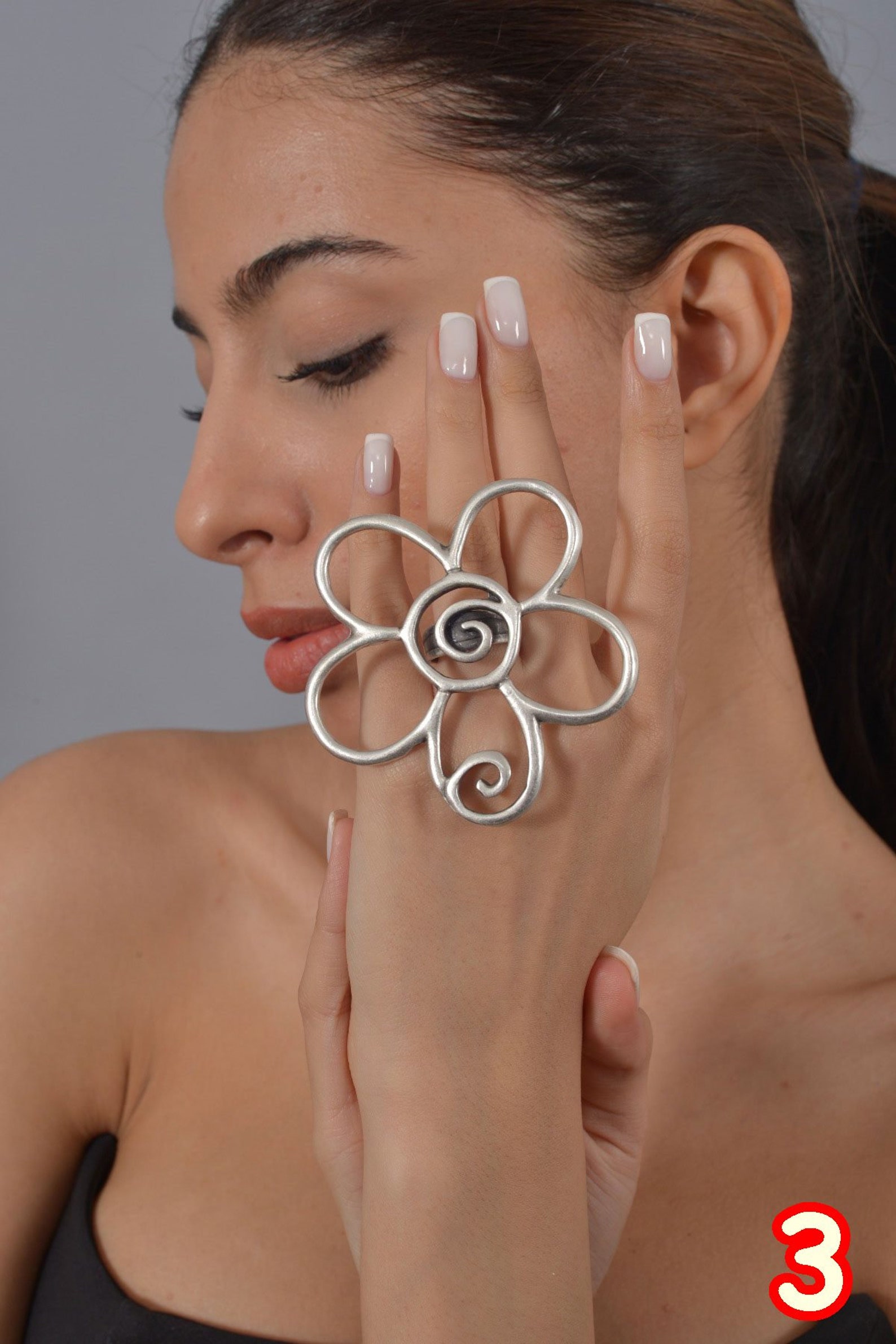 Boho Silver Oversize Angel Ring, Boho Large Adjustable Statement Ring ...