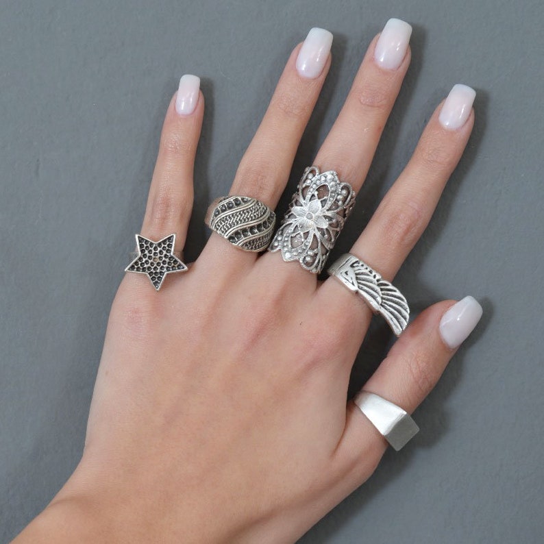 Antique Silver Long WAVE PARALLEL LINES Ring Boho Minimalist - Etsy