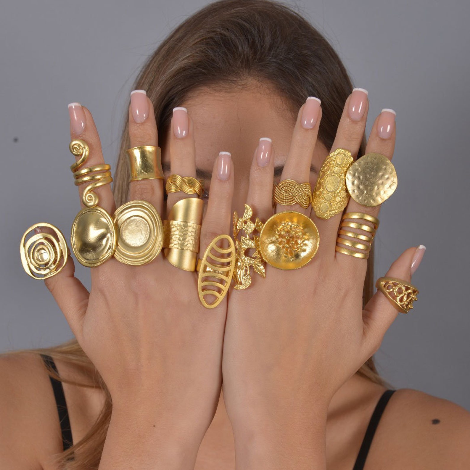 Gold Full Finger Adjustable Inspired Flowery Ring Large Boho - Etsy