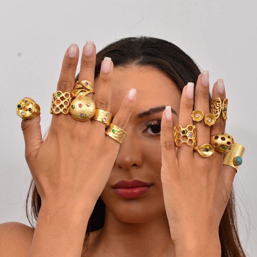 Large Gold Ring Gold Long Ring Oval Wide Leaf Adjustable Gold Rings for ...