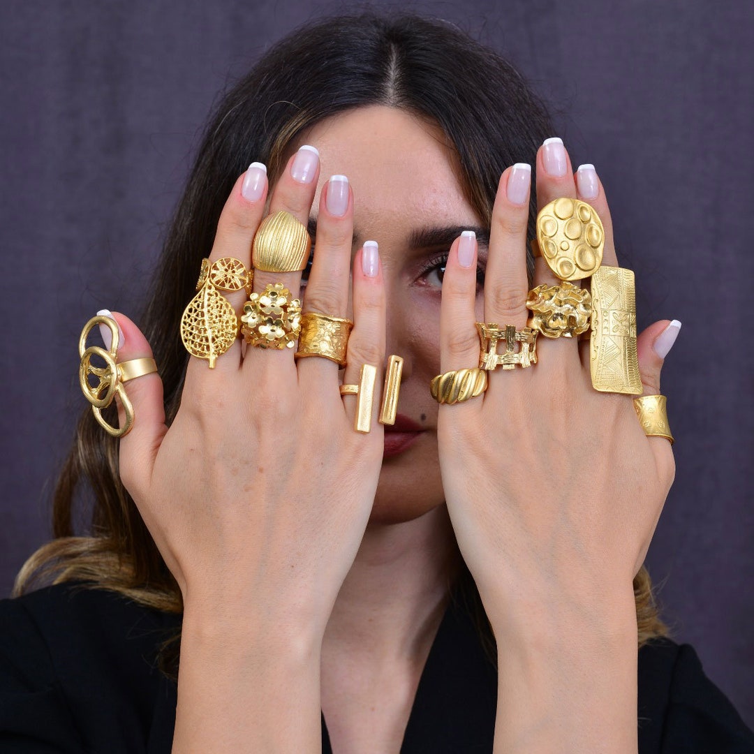 14K Gold Ring, Unique Gold Ring, Stylish Ring, Dainty Gold Ring, Signed ...