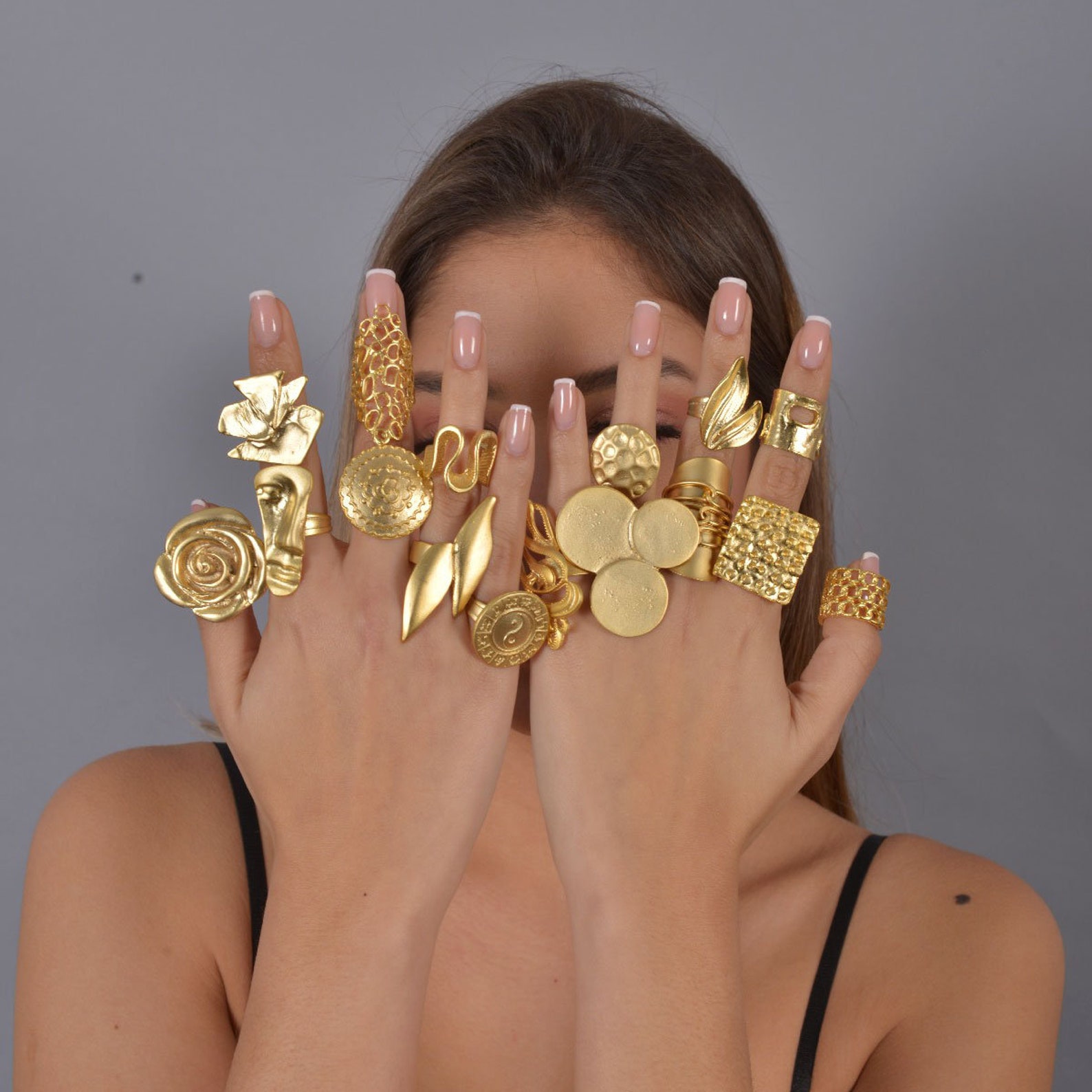 14K Gold Ring, Unique Gold Ring, Stylish Ring, Dainty Gold Ring, Signed ...