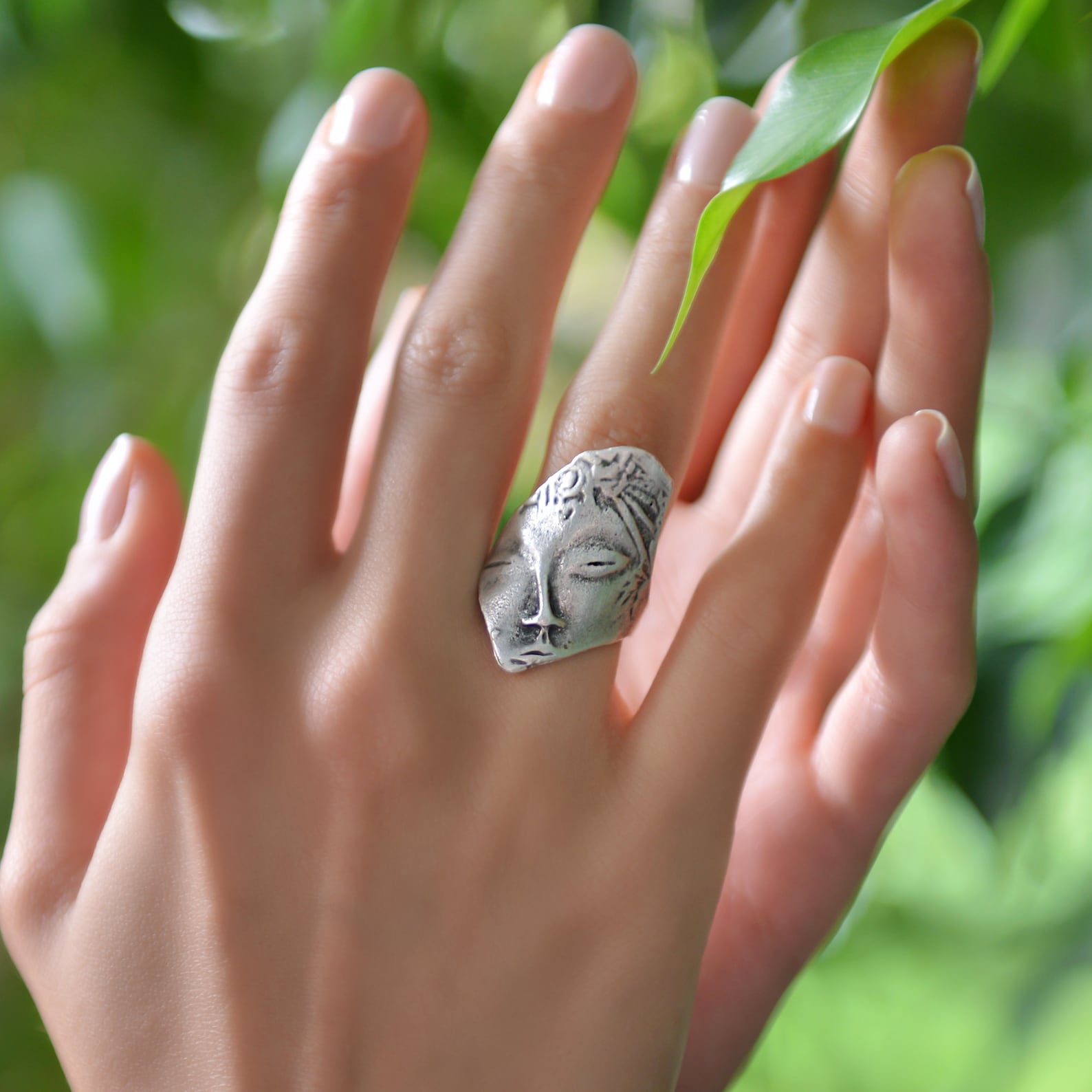 Antique Silver Face Ring, Silver Adjustable Ring, Statement Silver Ring ...