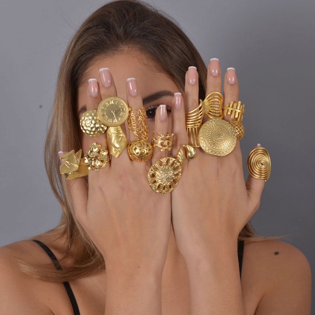 Gold Statement Ring, Gold Ring for Women, Multi Band Ring, Chunky Wide ...