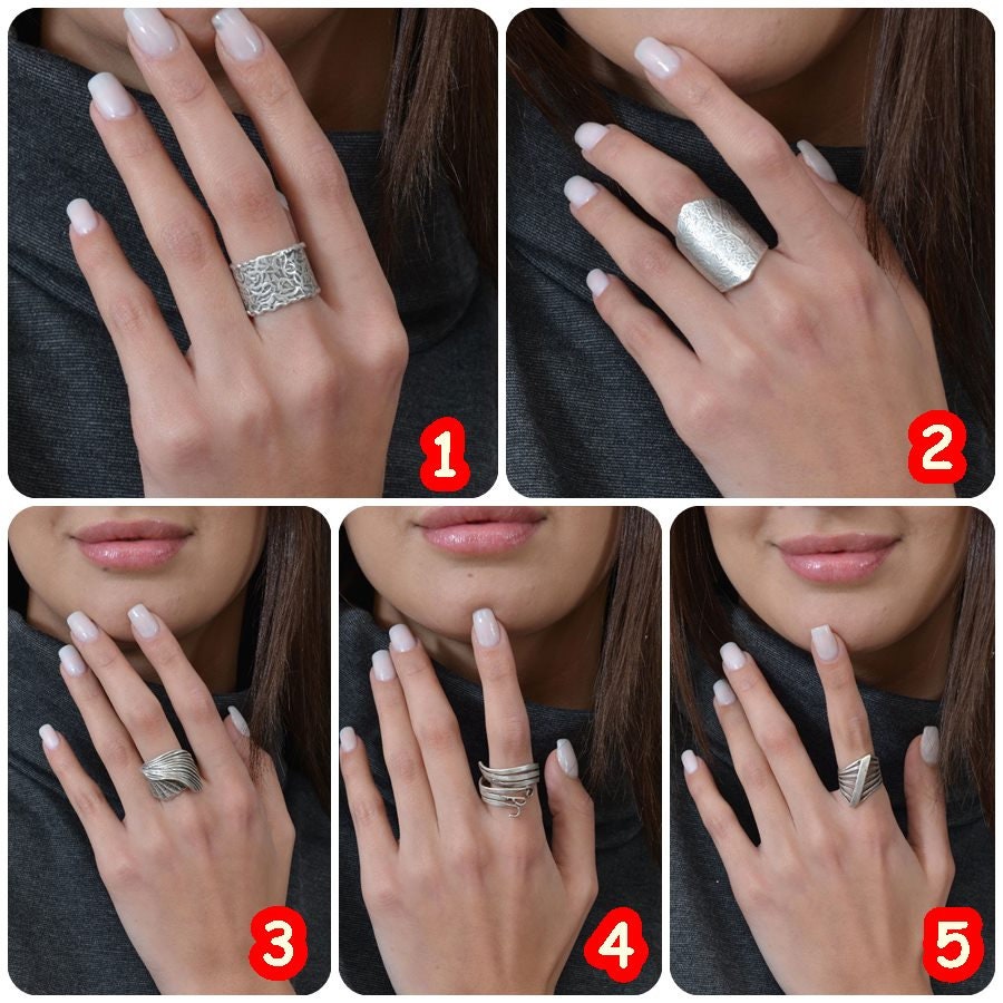 Women's Silver Twisted Rope Open Ring, Ethnic Style Engraved Band Ring ...