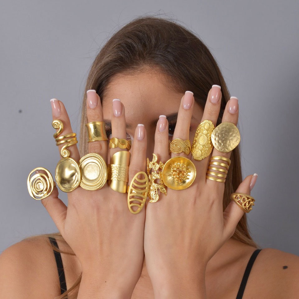 Gold Full Finger Adjustable Inspired Flowery Ring Large Boho - Etsy