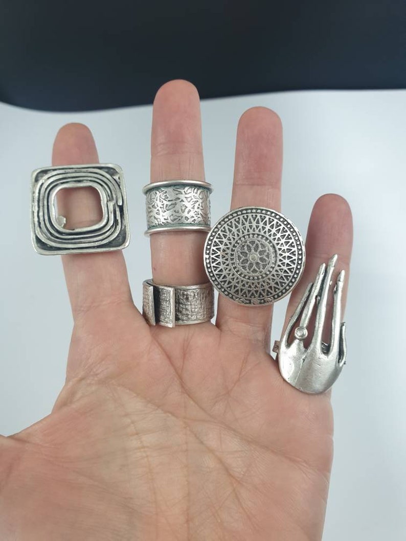 Silver Chunky Ring, Adjustable Boho Ring, Hammered Ring, Statement Ring ...