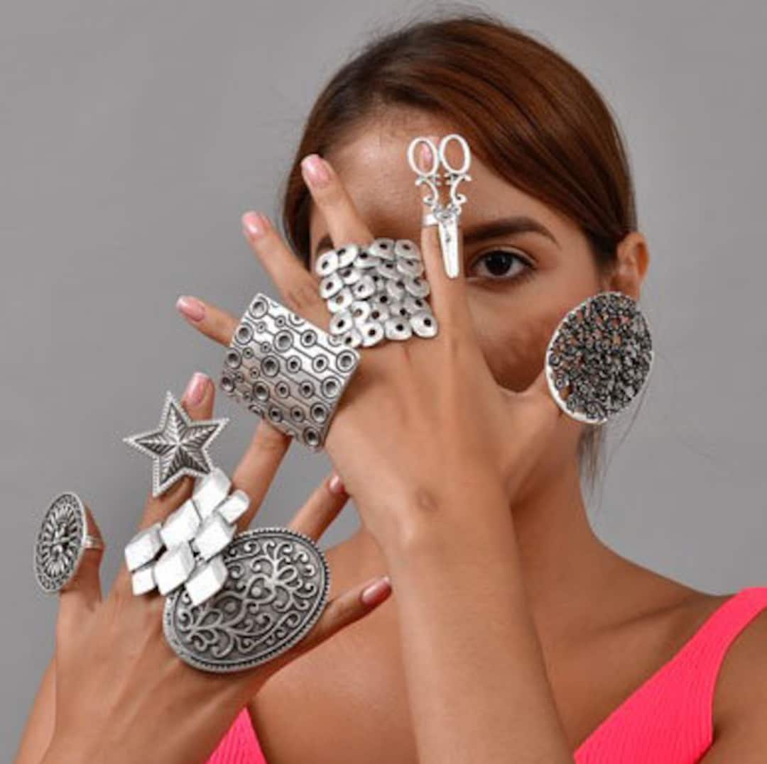 Large Silver Hypnotic Ring, Star Ring, Scissors Ring, Silver Boho ...
