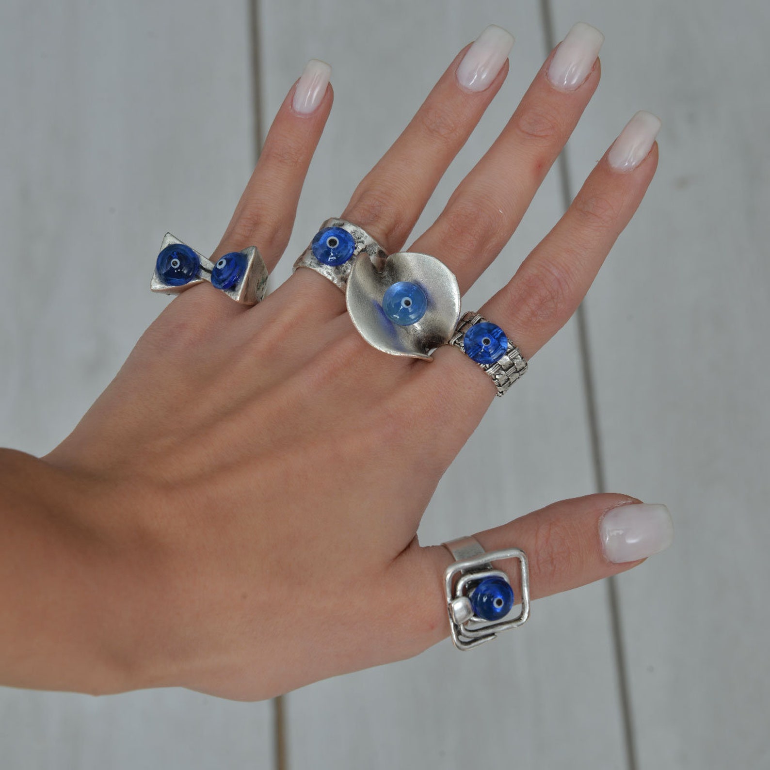Unique Blue Evil Eye Luck Rings Adjustable Dome Evil Eye Ring - Etsy