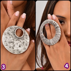 Big Silver Statement Rings, Large Adjustable Chunky Rings, Boho Style ...