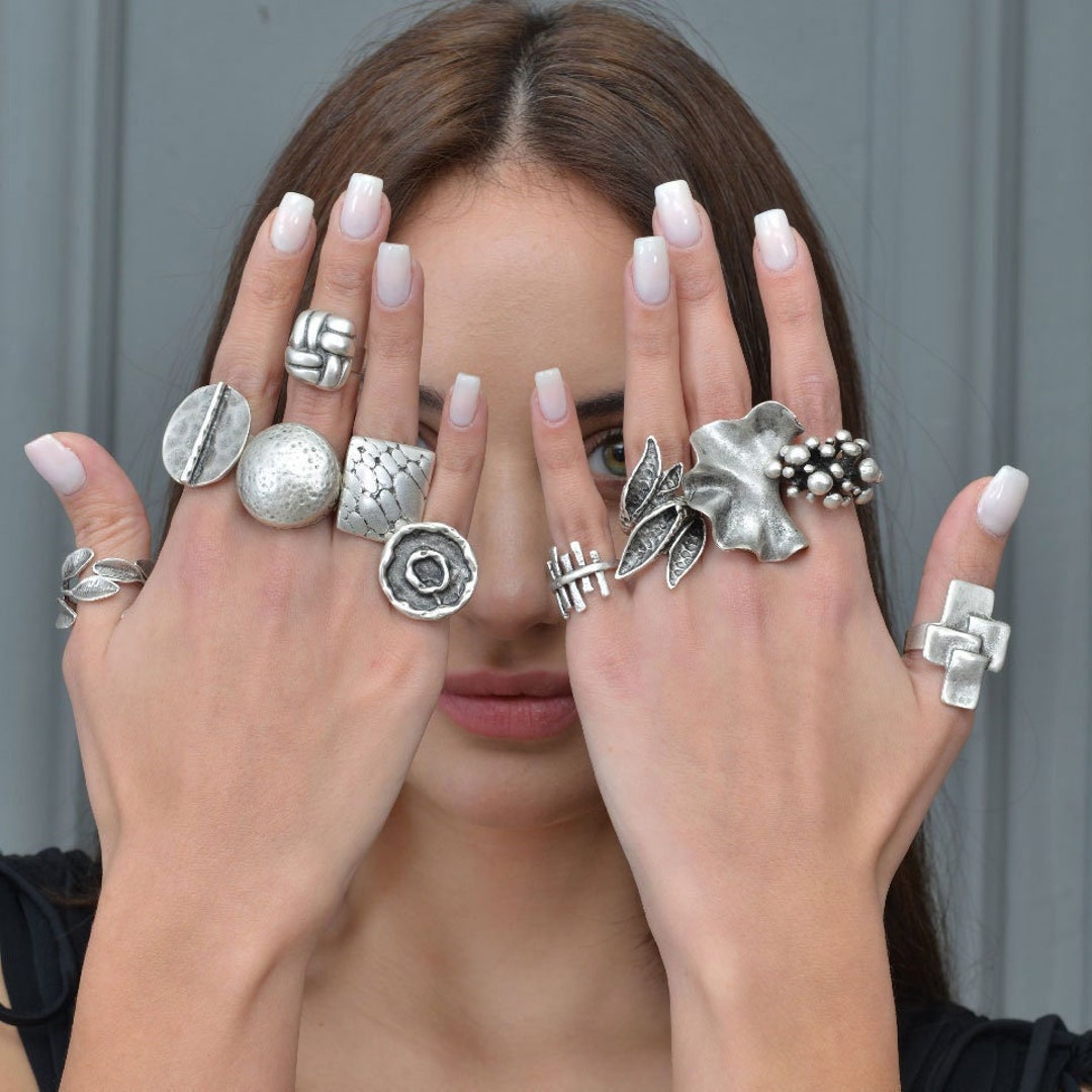 Unique Cute Rings Boho Dangle Rings Statatement Dangle Rings Abstract ...