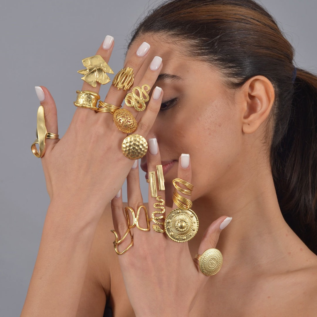 14K Gold Ring, Unique Gold Ring, Stylish Ring, Dainty Gold Ring, Signed ...