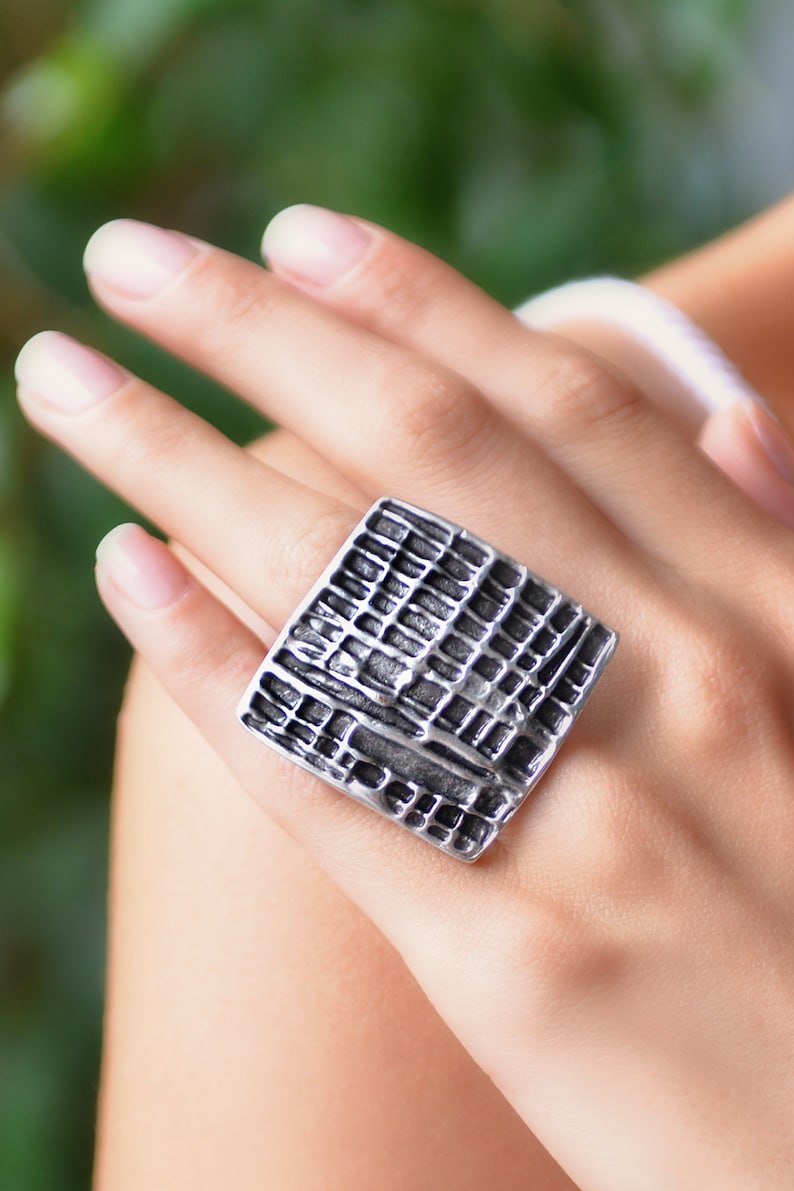 Geometric Silver Ring Unique Silver Ring Hypnotic Trend - Etsy