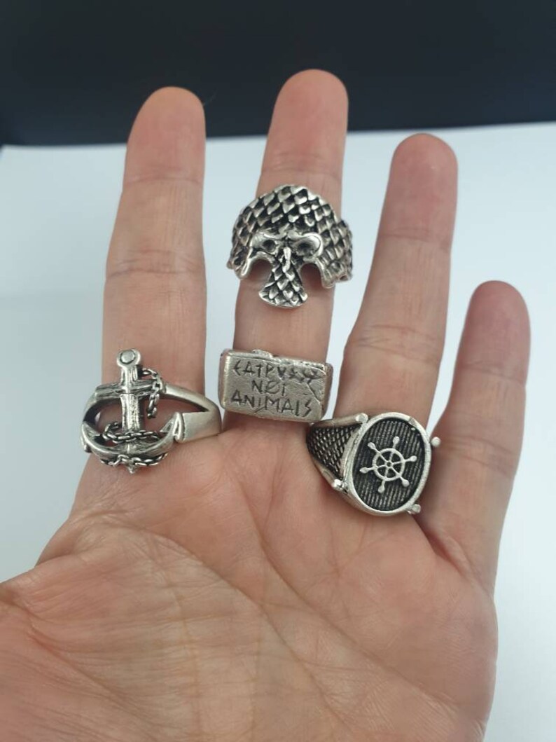 Modern Silver Anchor Ring Greek Symbolic Ring Adjustable - Etsy