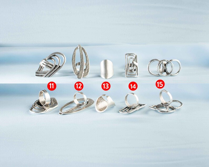 Boho Unique Chain Figured Circular Square Rectangle Silver Ring ...