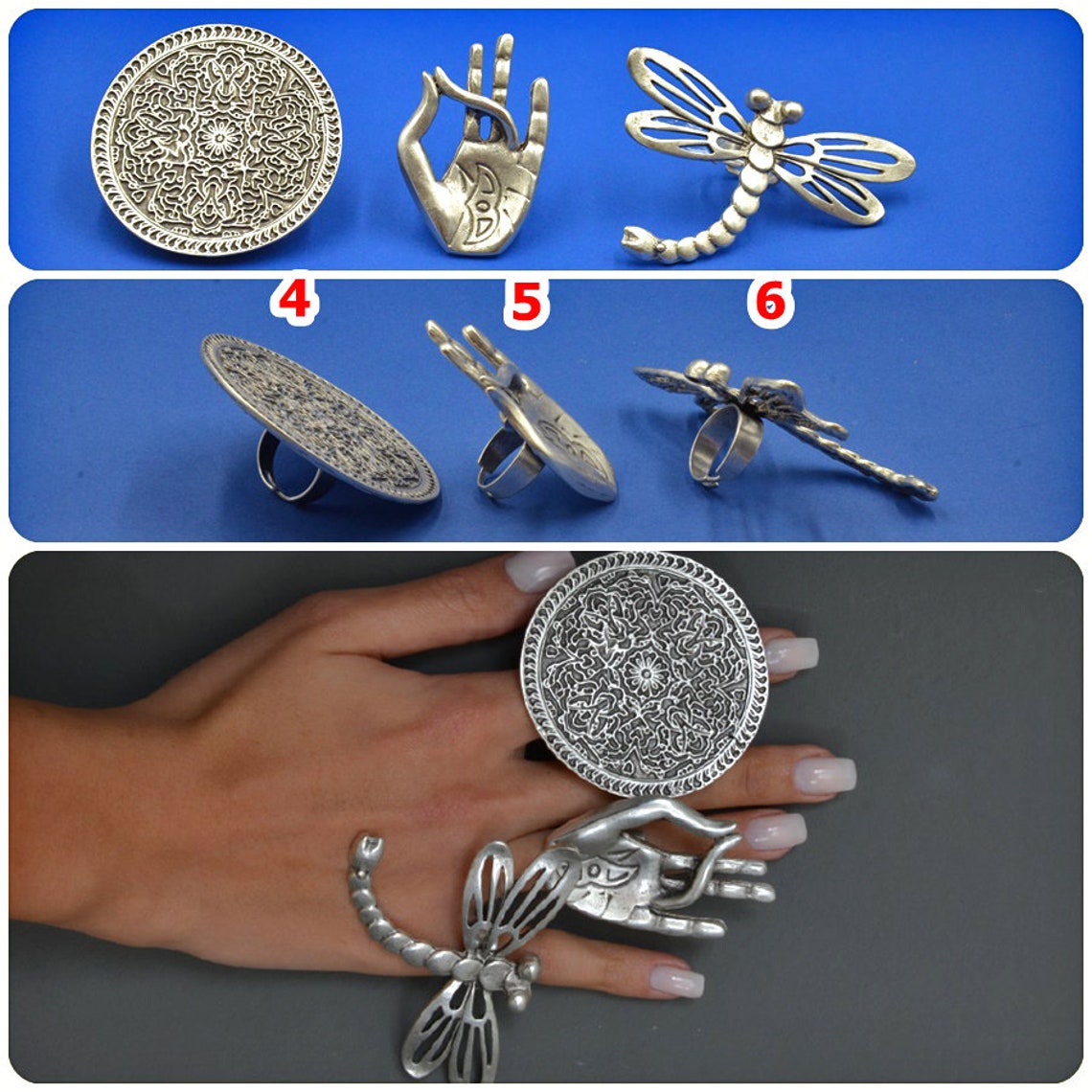 Large Silver Hypnotic Ring Nature Leaf Ring Cute Caretta | Etsy