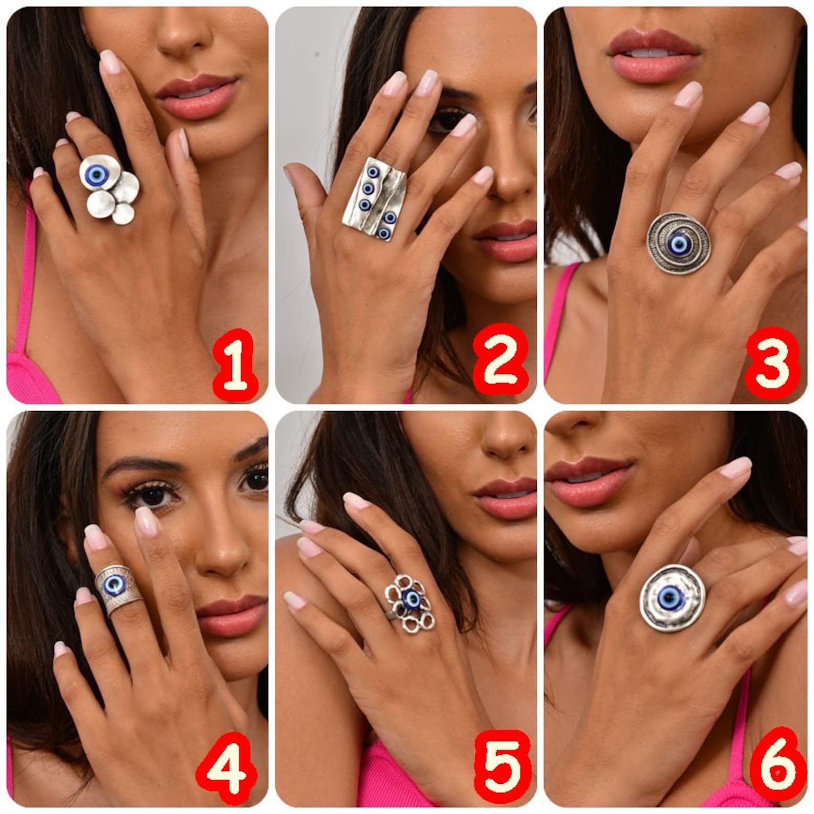 Blue Evil Eye Cute Ring, Big Blue Eye Ring, Silver Evil Eye Jewelry ...