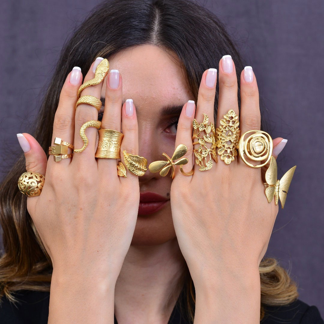 Gold Statement Rings Adjustable Rings Boho Style Big Rings | Etsy