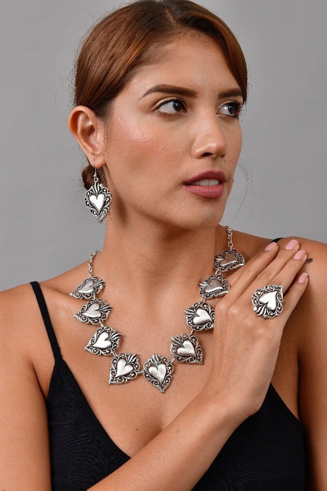 Thick Silver Plated Chain Necklace Heart Pendant Necklace - Etsy