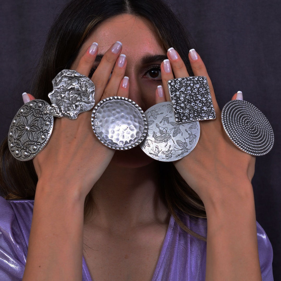 Adjustable Large Statement Rings, Boho Jewelry for Woman, Hippie Full ...