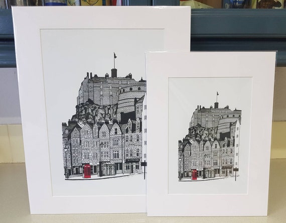 A3 Print of Ink Drawing Edinburgh Castle From the Grassmarket. | Etsy
