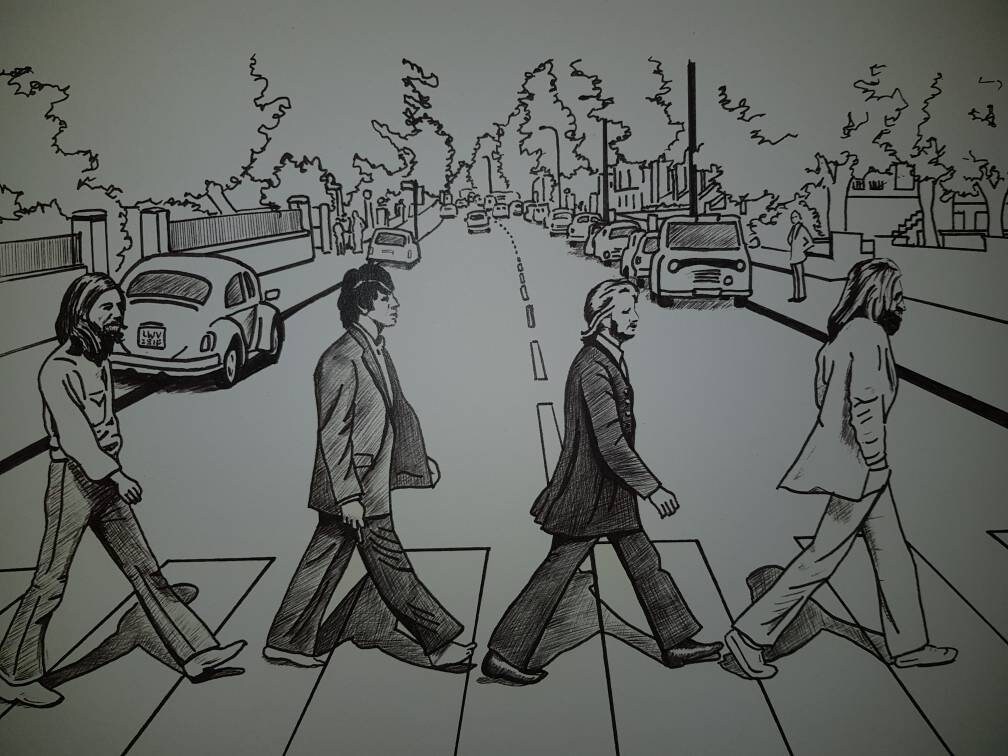 A3 print of pen drawing. The Beatles Abbey road. | Etsy