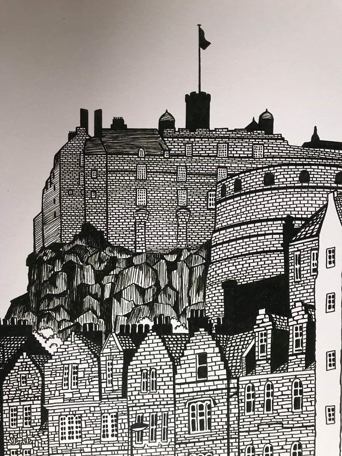 A3 Print of Ink Drawing Edinburgh Castle From the Grassmarket. - Etsy
