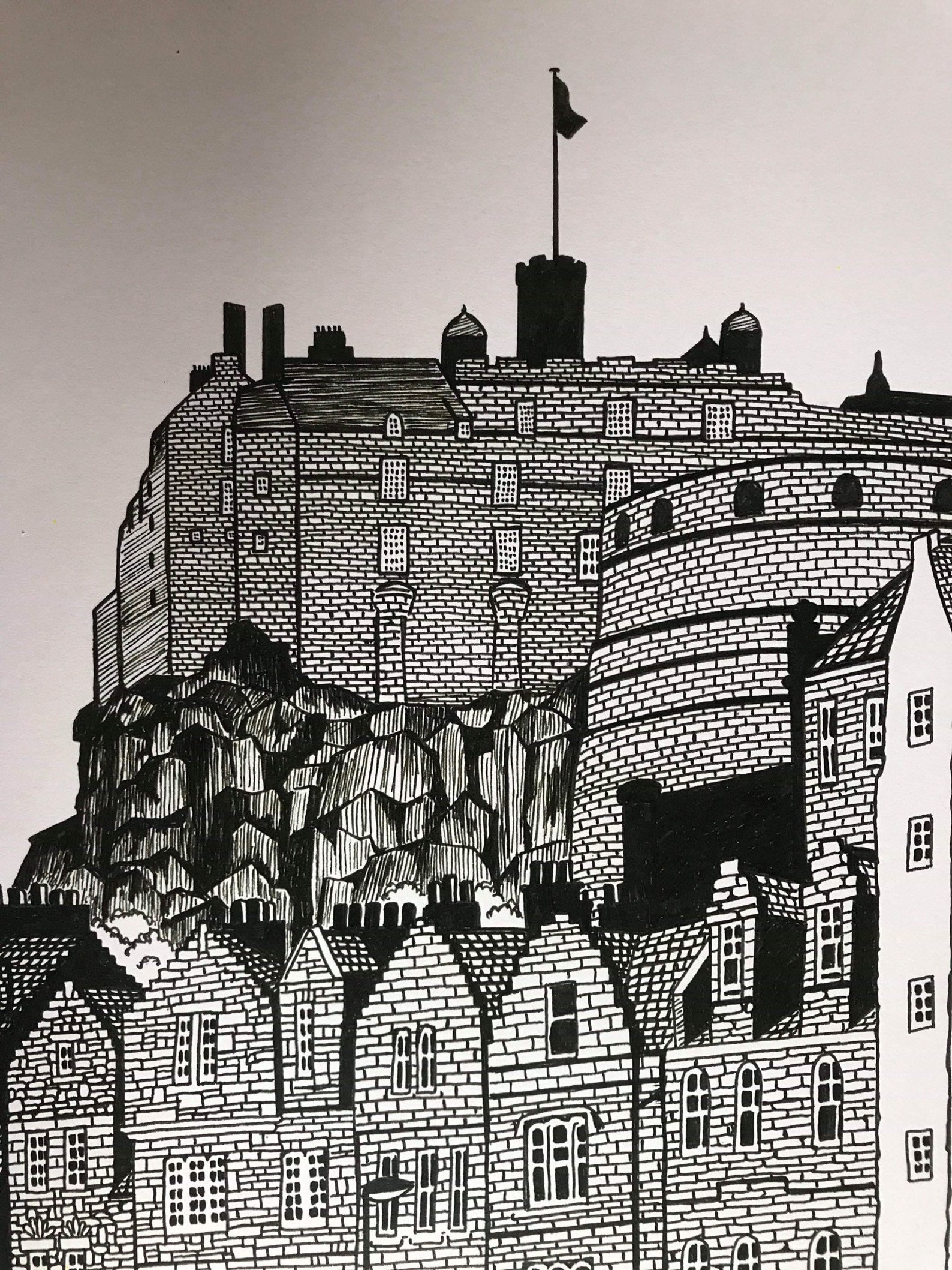 A3 Print of Ink Drawing Edinburgh Castle From the Grassmarket. - Etsy
