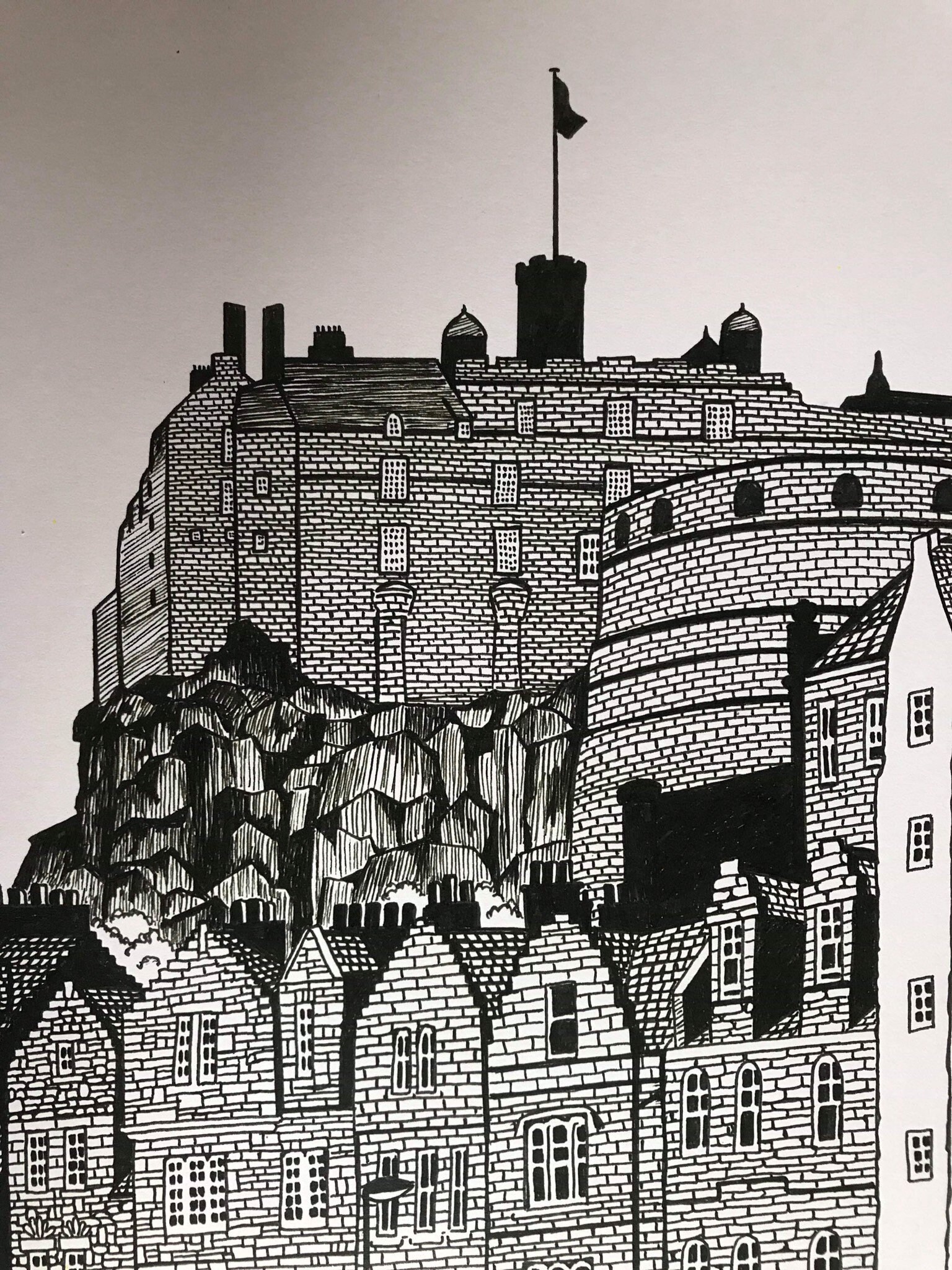 A3 Print of Ink Drawing Edinburgh Castle From the Grassmarket. - Etsy
