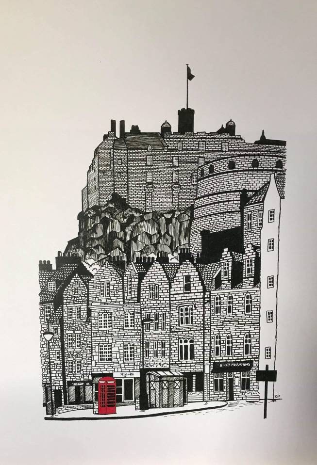 A3 Print of Ink Drawing Edinburgh Castle From the Grassmarket. - Etsy