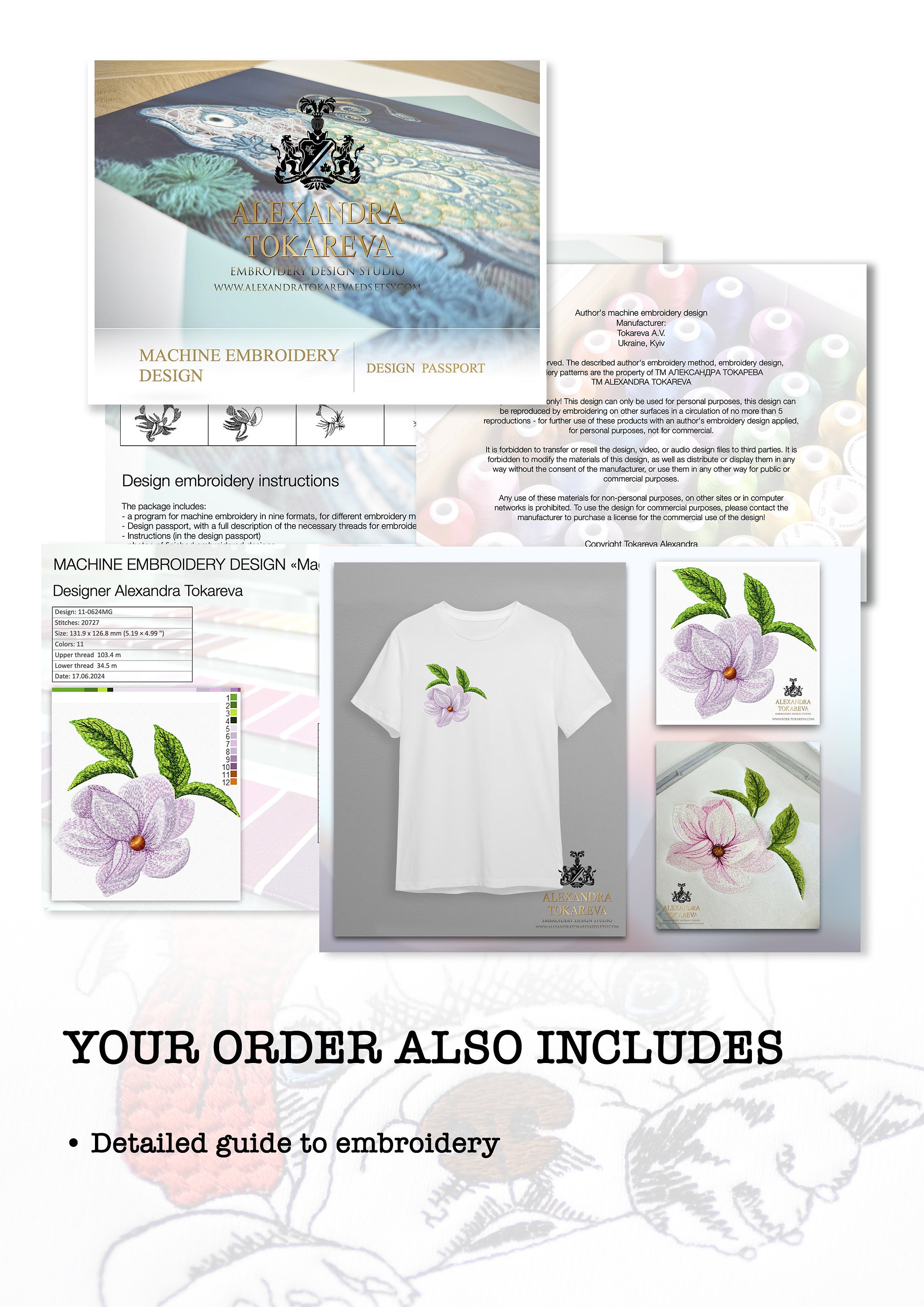 Magnolia Flower Machine Embroidery Design, Pdf Embroidery Pattern ...