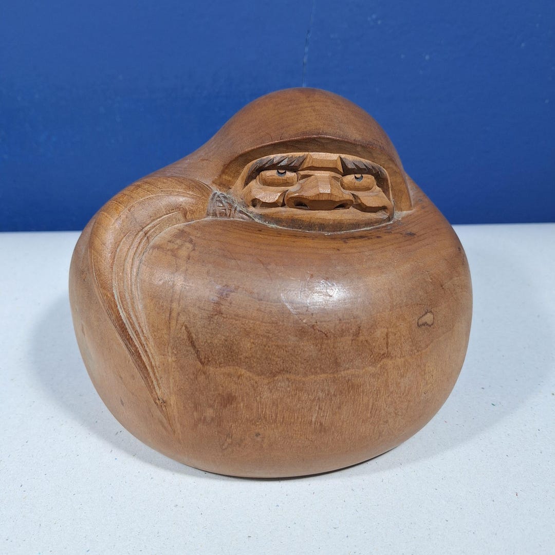 Japanese Big Daruma Wood Carved Doll Folk Art Collectible From Japan - Etsy