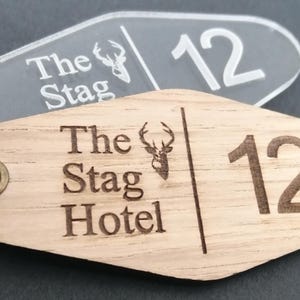 Key Rings Diamond Shaped Hotel Fobs Engraving Name + Room Number + Logo ...